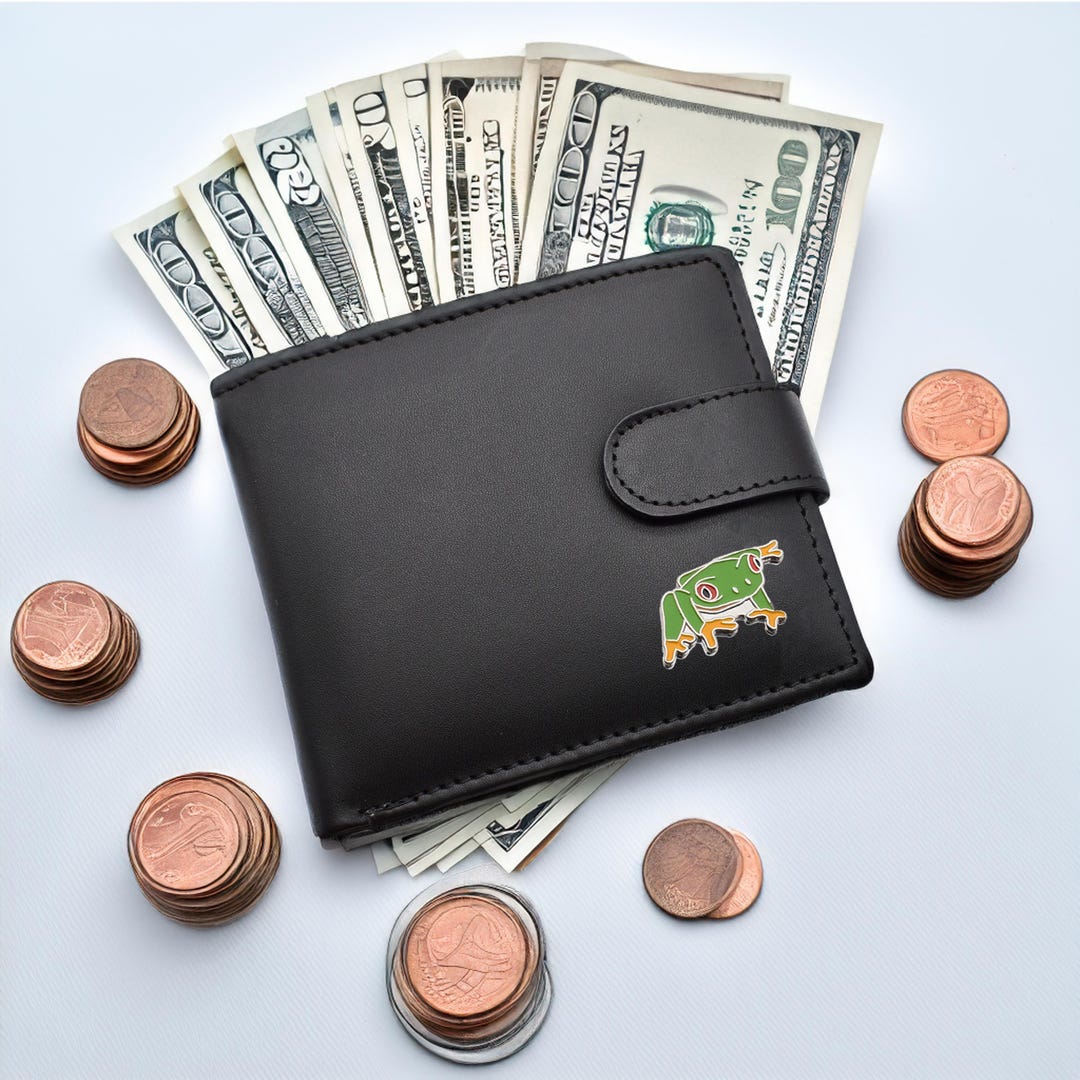 Personalised Tree Frog Design Black Genuine Leather Wallet With ...