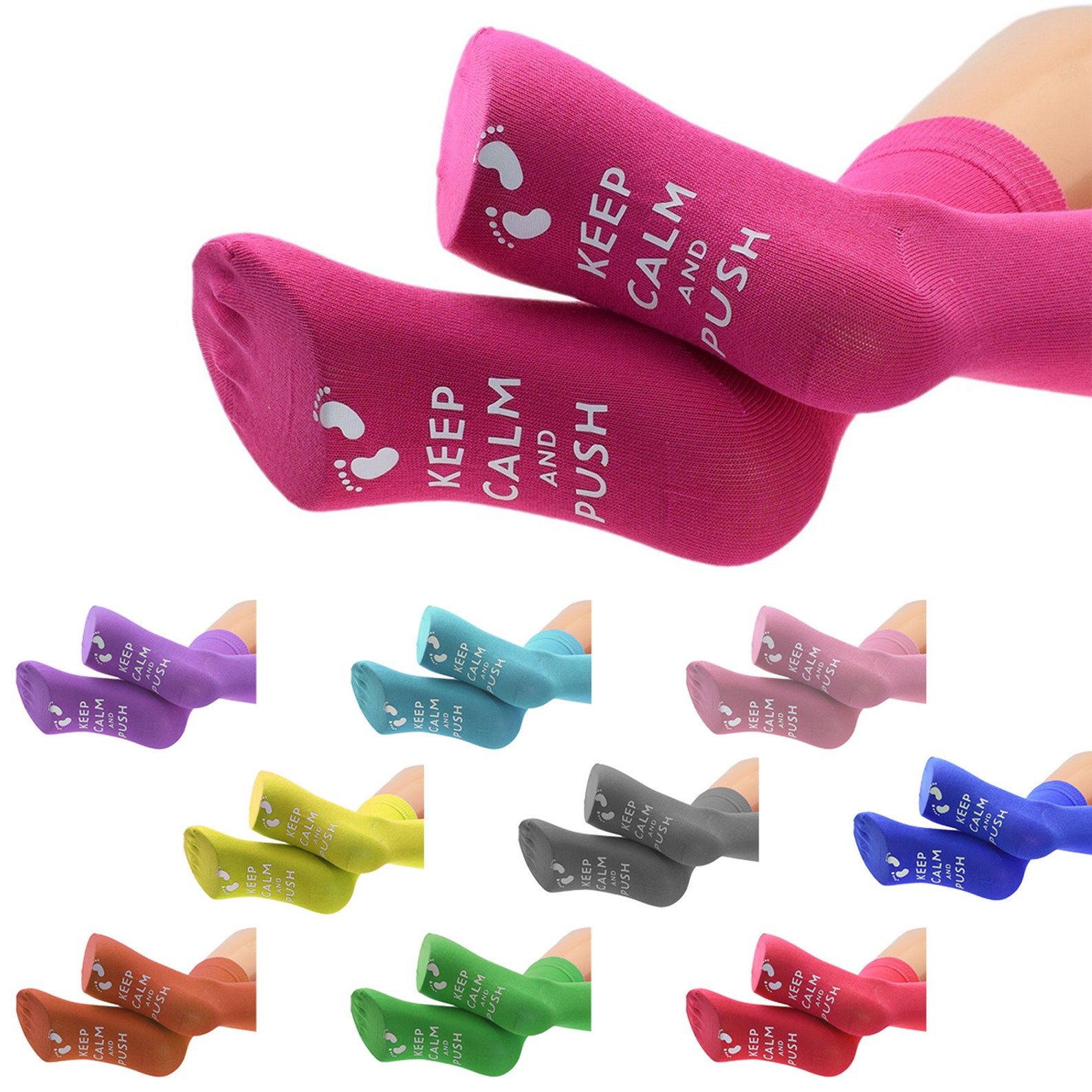 Mum to Be Keep Calm & Push Sole Design Ladies Socks in Various Colours ...