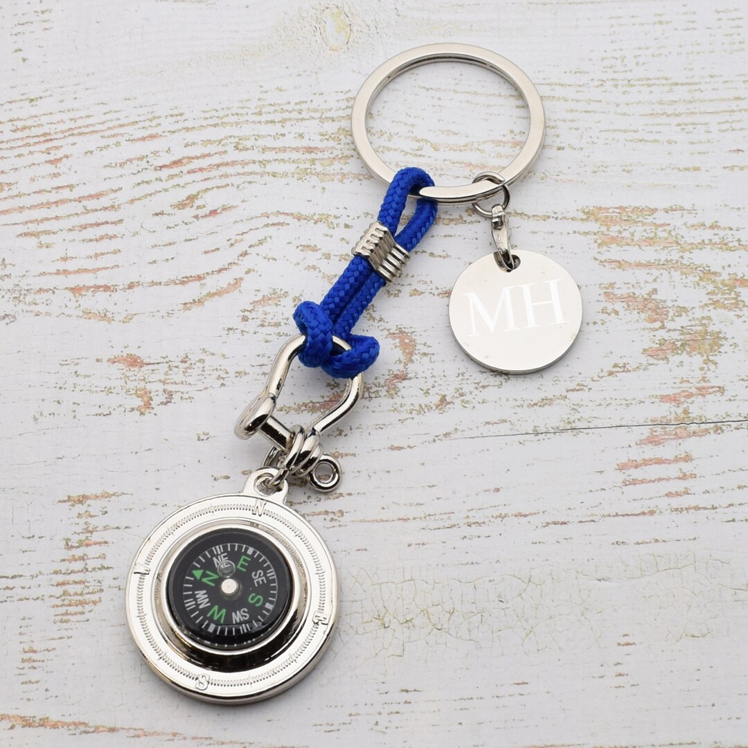 Personalised Engraved Compass Wind Rose Keyring Presented in an Organza ...