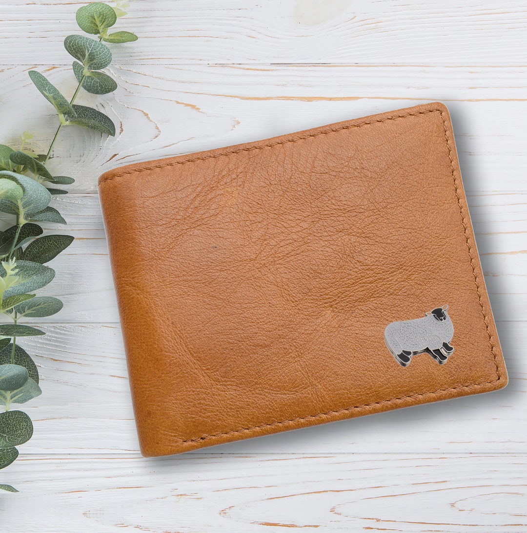 Personalised Sheep Farm Animal Design Tan Genuine Leather Wallet With ...