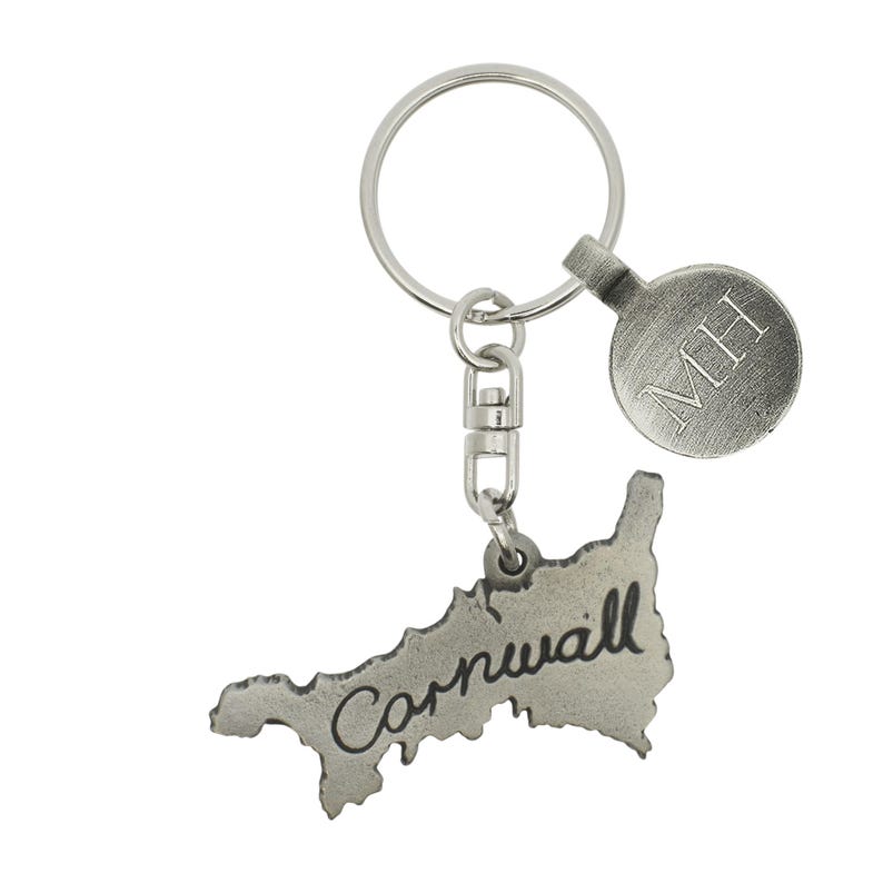Personalised English Made Pewter Map of Cornwall Keyring Presented in ...