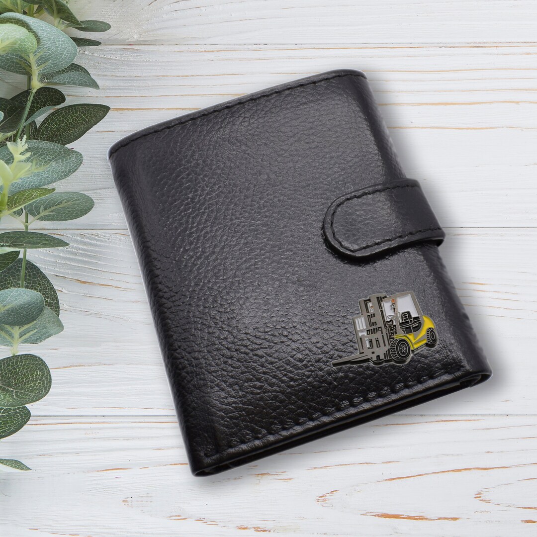 Personalised With Own Text Forklift Design Black Genuine Leather Wallet ...