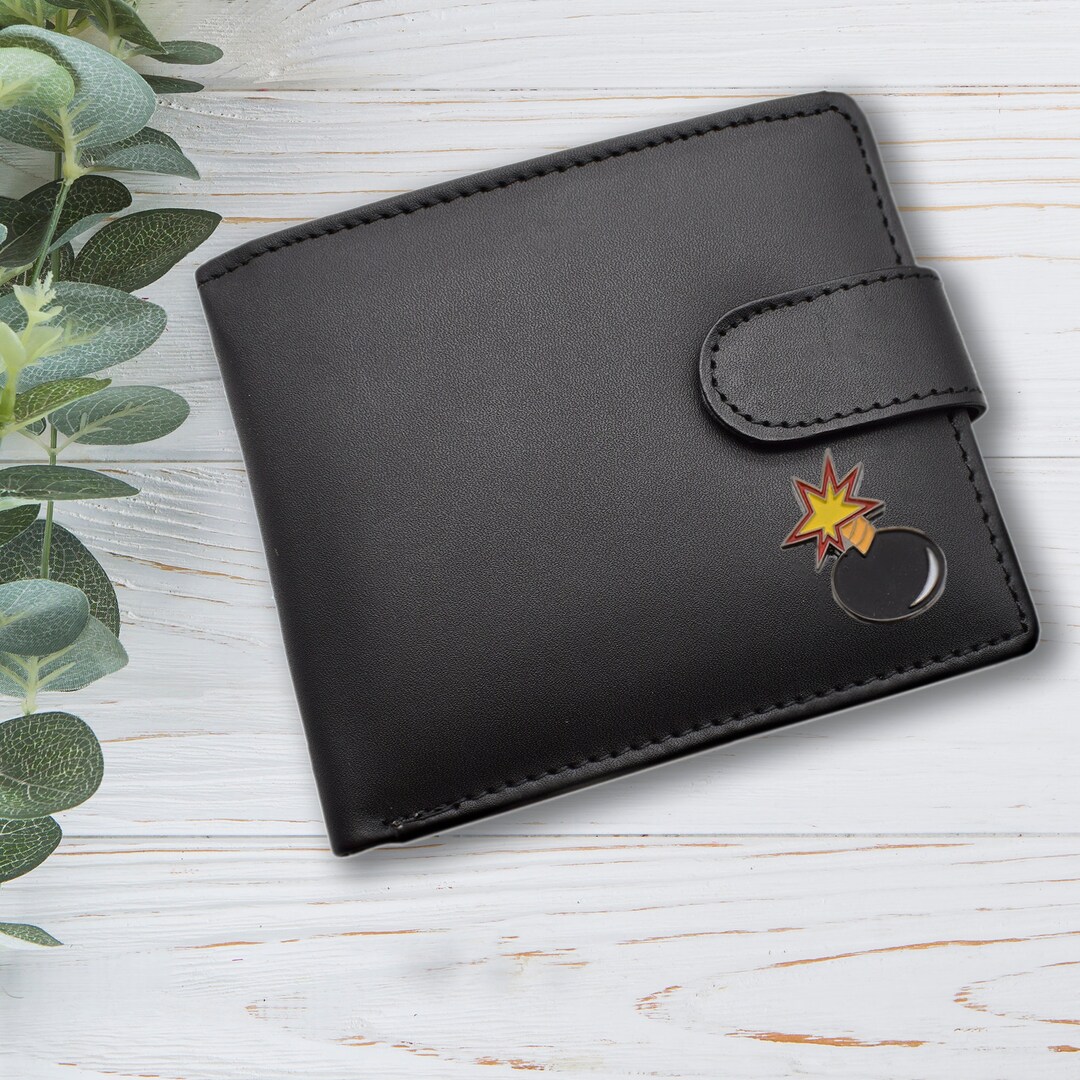 Personalised Cartoon Bomb Design Black Genuine Leather Wallet With ...
