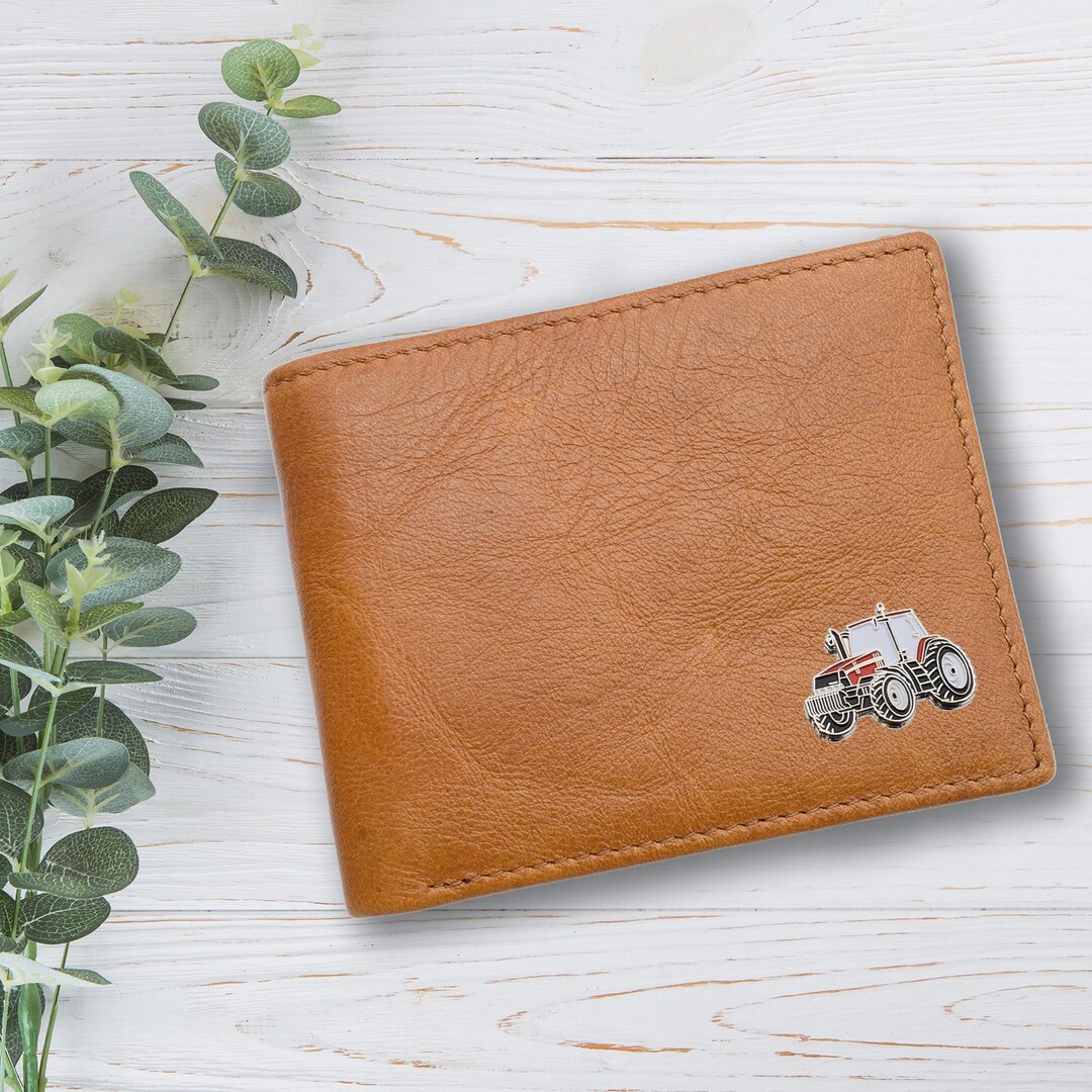 Personalised Farmers Red Tractor Design Tan Genuine Leather Wallet With ...