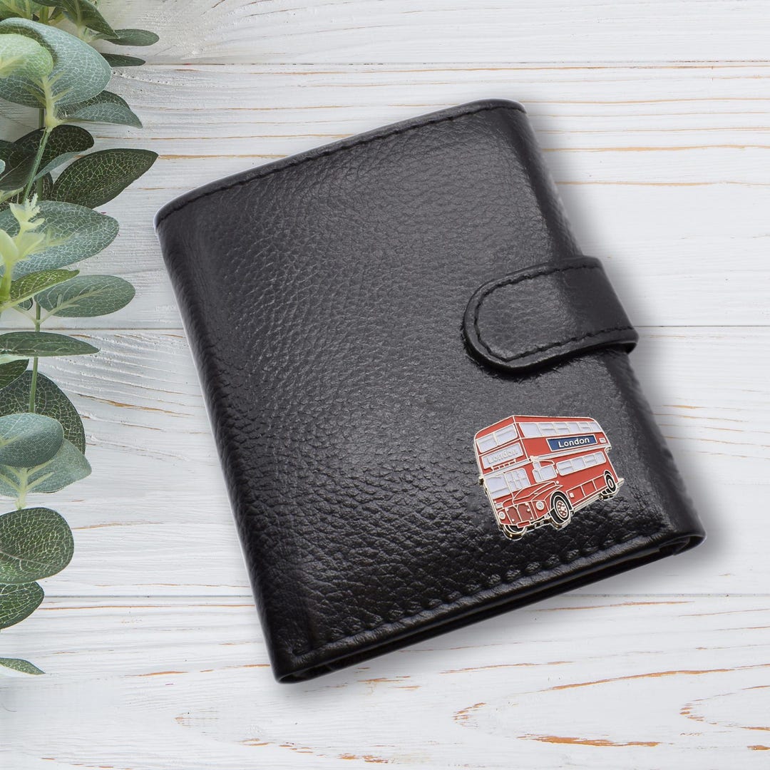 Personalised With Own Text London Red Bus Design Black Genuine Leather ...