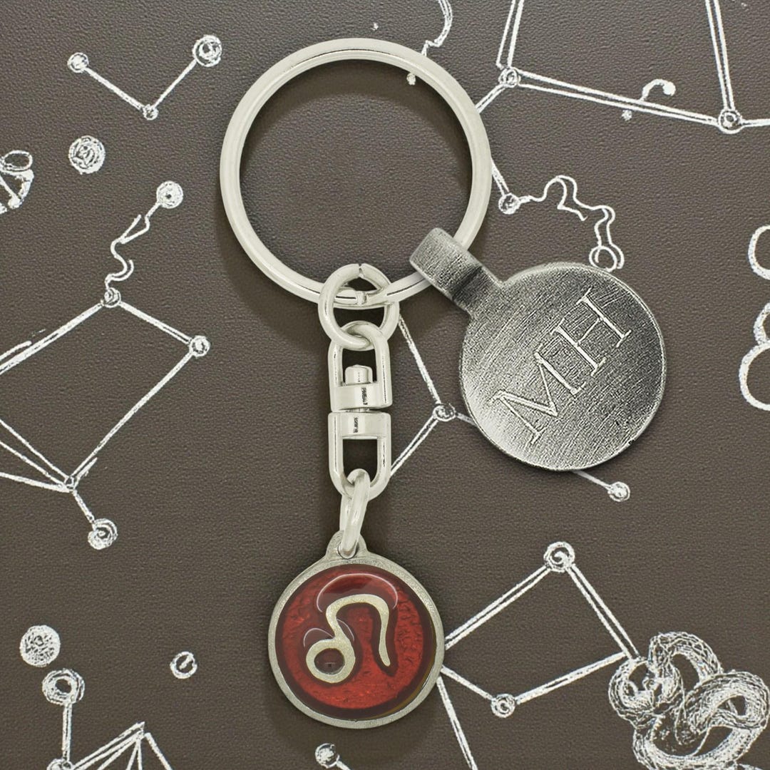 Personalised English Made Pewter Star Sign Leo Keyring Presented in ...