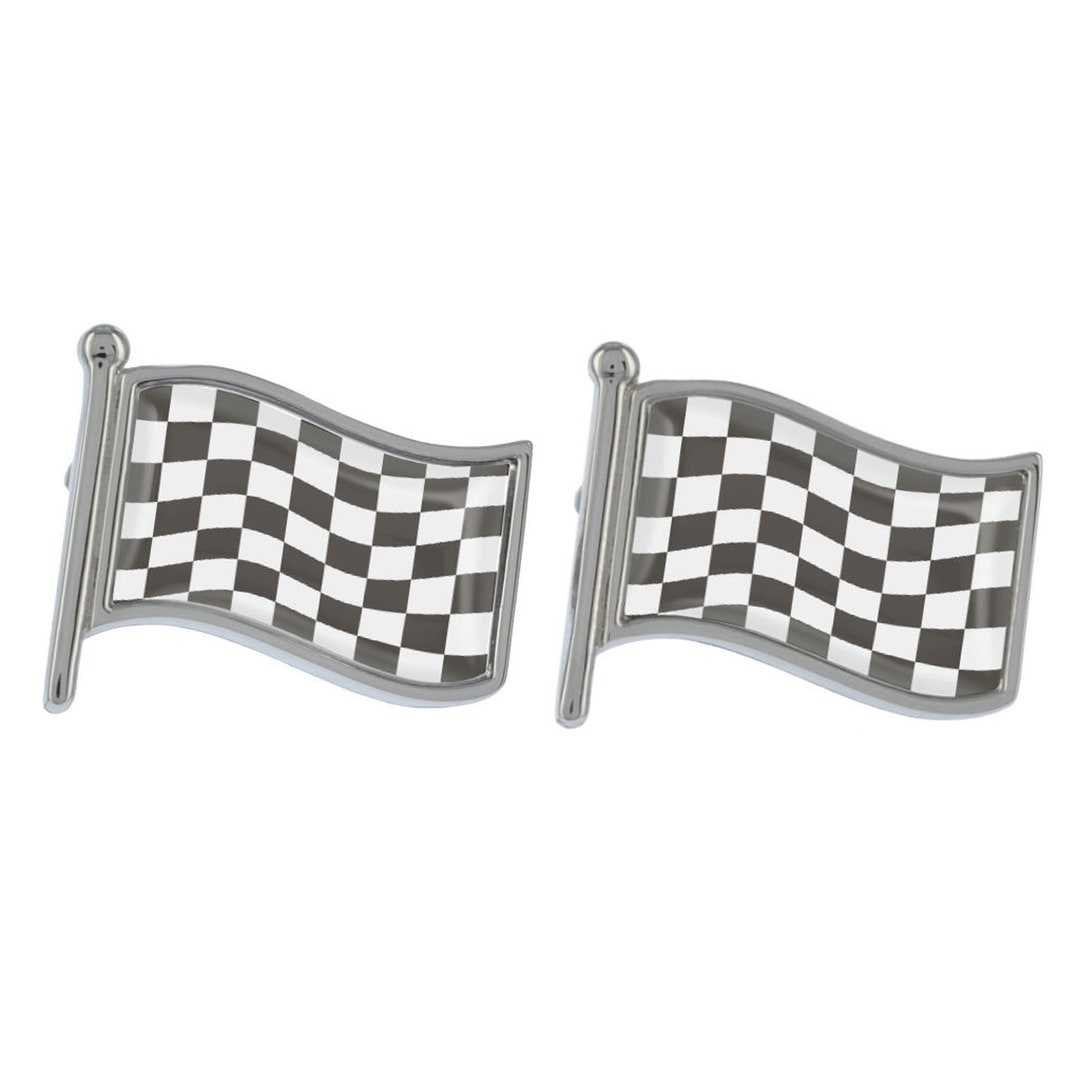Exquisitely Designed Checkered Wave Flag Silver Cufflinks in ...