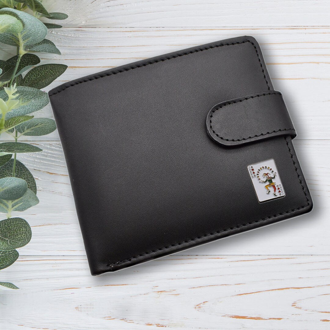 Personalised Joker Playing Card Design Black Genuine Leather Wallet ...