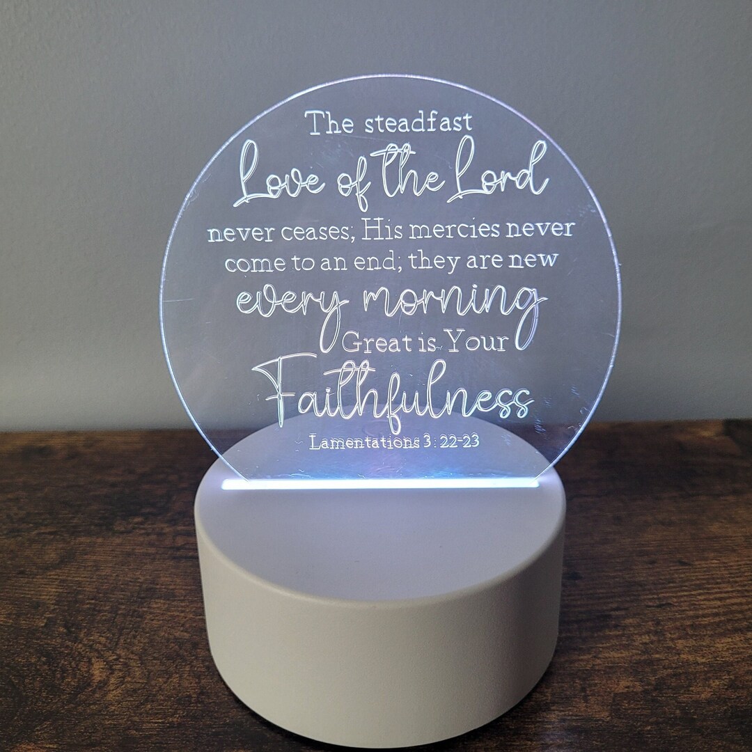 Bible Verse Engraved Light - Lamentations 3:22-23 Great is Your ...