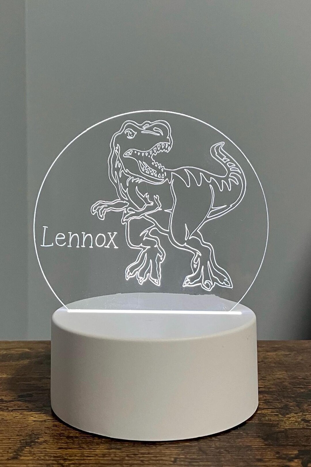 Dinosaur Night Light - Personalized Trex Gift - LED Light Engraved With ...