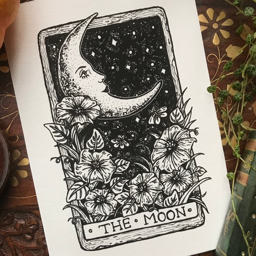 The Moon Tarot Card Art Print - Etsy