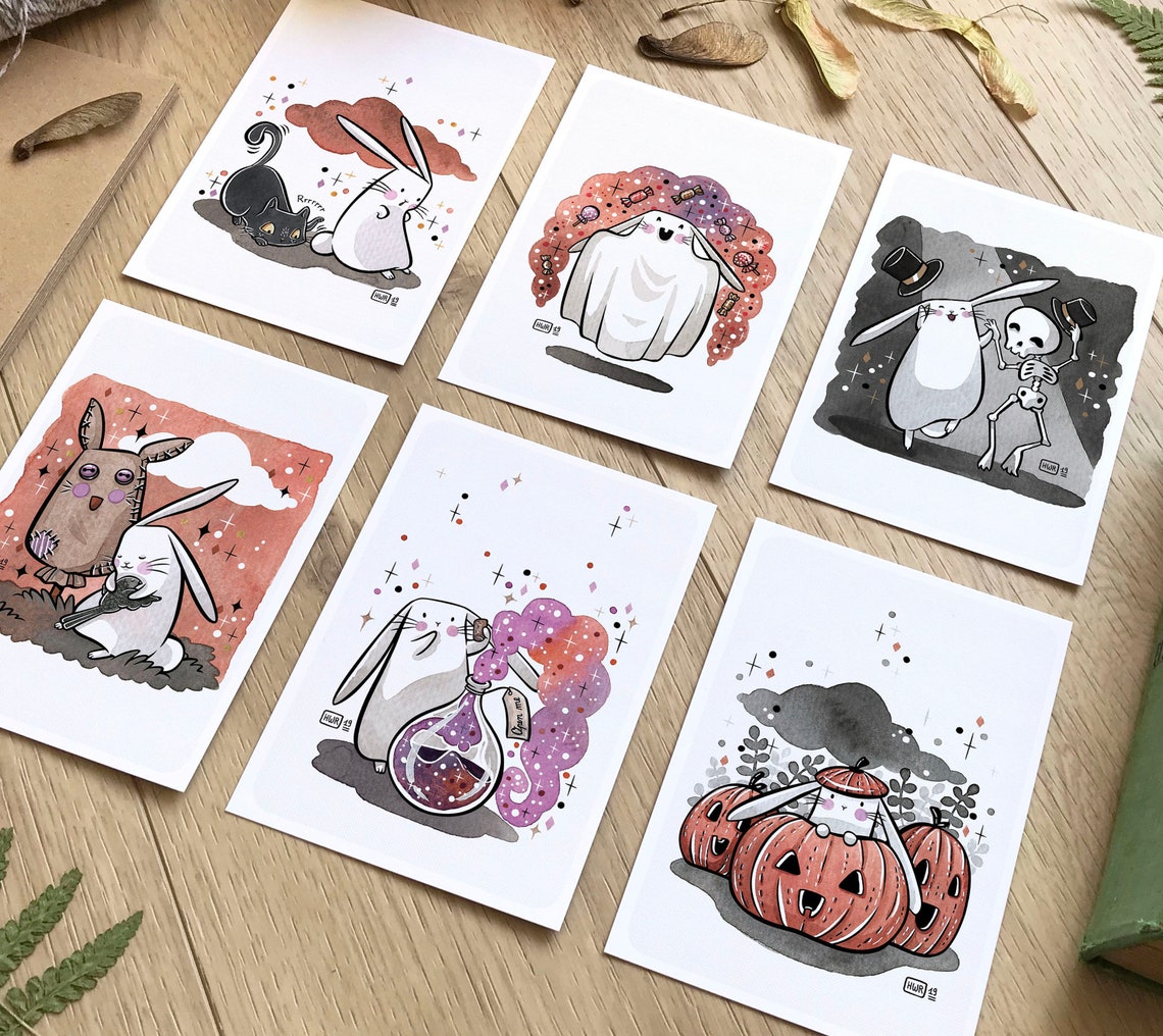 Postcards Set of 6, Halloween Collection, Pack of Fall Mini-prints ...