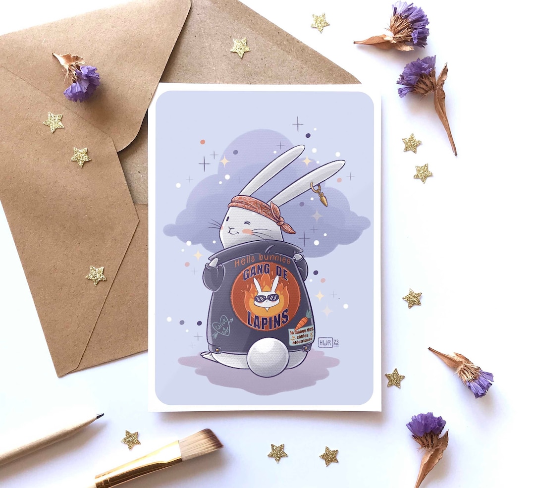 Rabbits Gang's Member Card, Funny and Cute Rabbit Illustration, Hand ...