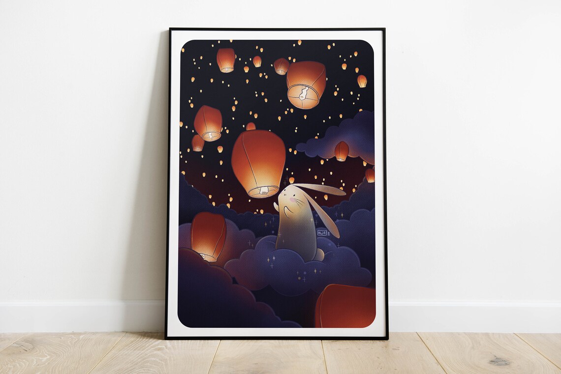 Magic Lantern Print - Rabbit Illustration - Skylights Drawing, Cute ...