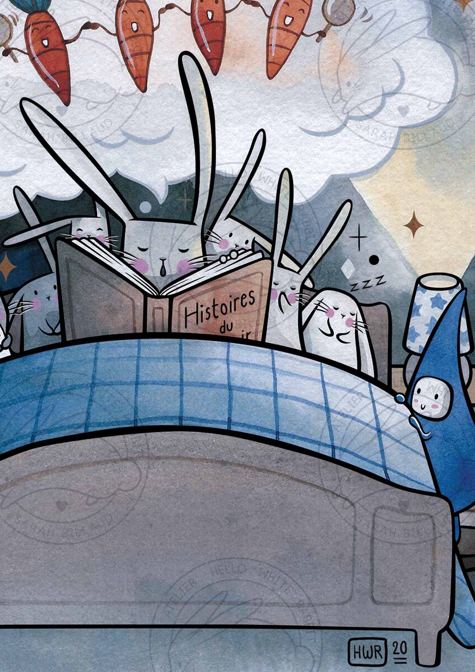 Print " Bedtime Story ", Rabbit Family Illustration, Watercolor ...