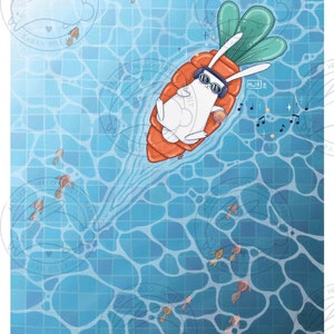 Rabbit, Pool and Inflatable Carrot Illustration, Funny and Cute ...
