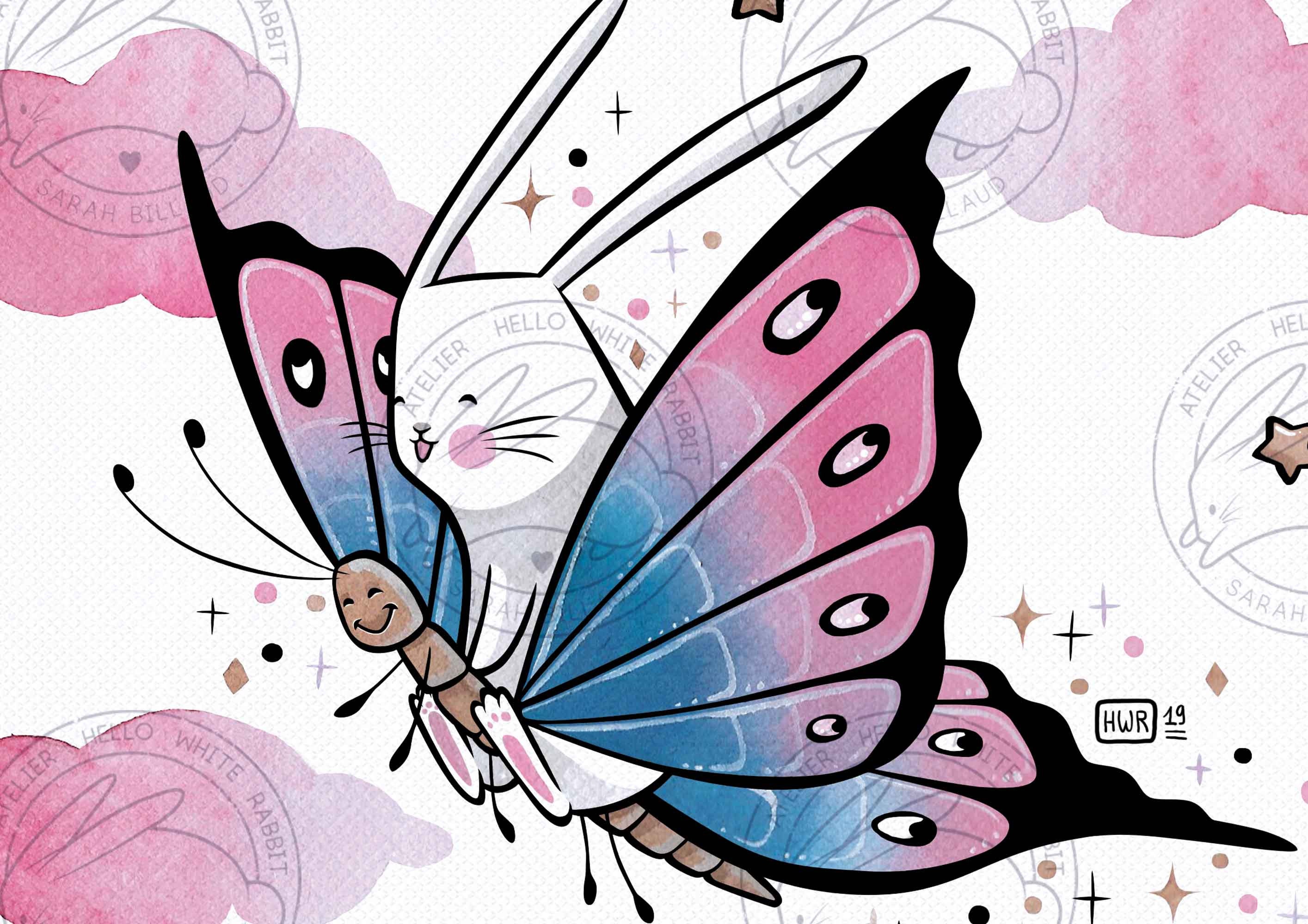 Magical Butterfly Illustration, Cute Cards and Prints, White Rabbit ...