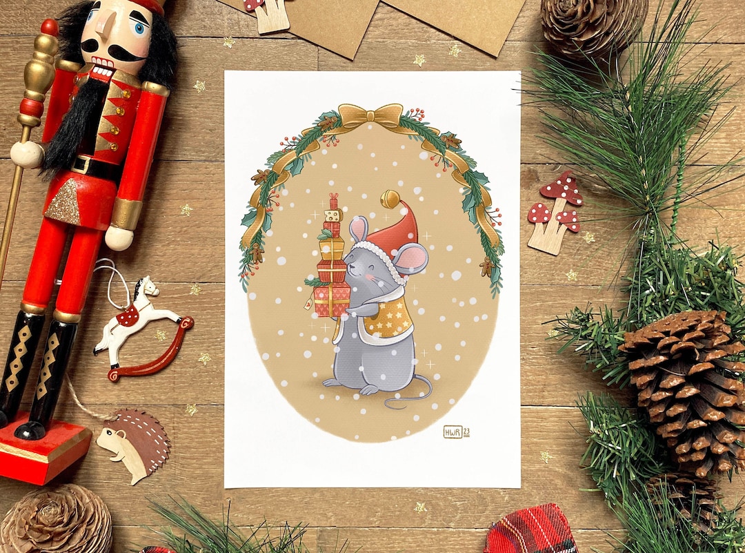 Cute Mouse Illustration, Child Print, Christmas Greetings Card ...