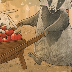 Badger and Rabbits Print - Forest Walk Illustration - Cute Autumn ...