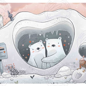 Polar Bears in Love Illustration, Cute Animals Postcard & Print, Winter ...