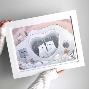 Polar Bears in Love Illustration, Cute Animals Postcard & Print, Winter ...