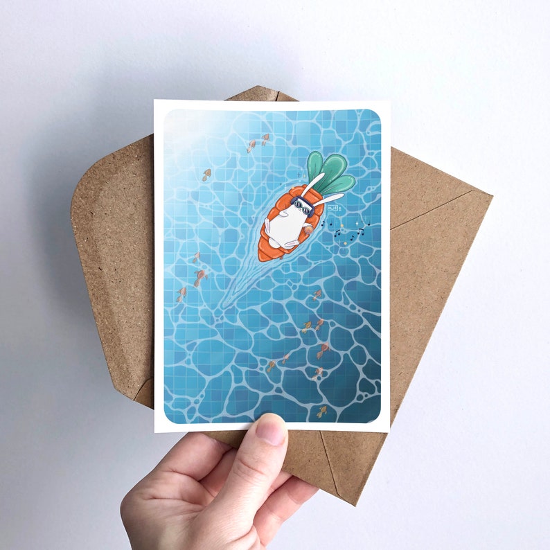 Rabbit, Pool and Inflatable Carrot Illustration, Funny and Cute ...