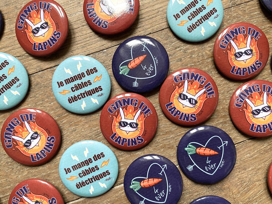 Funny Rabbit Badges, Metal 38mm Diameter, per Unit or in Batch of 3 ...