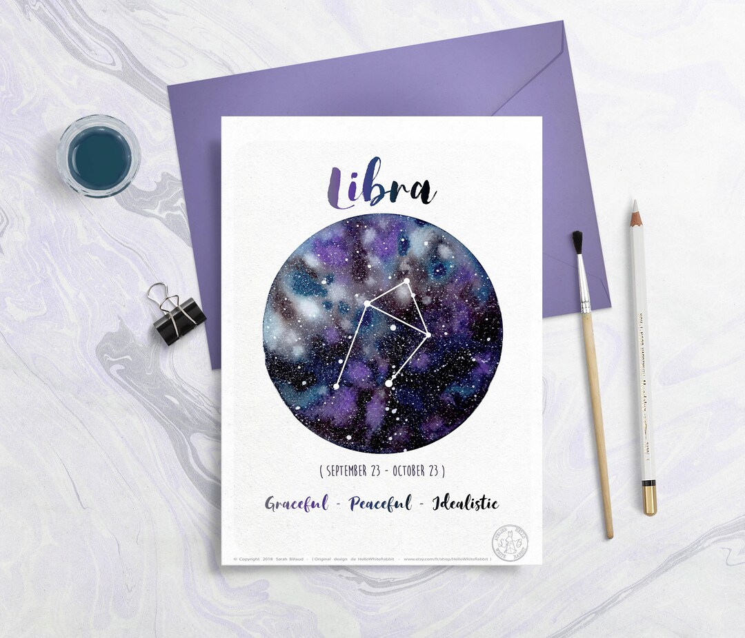 Astrology Card - Zodiac Signs - Libra, Horoscope, Planet Drawing ...