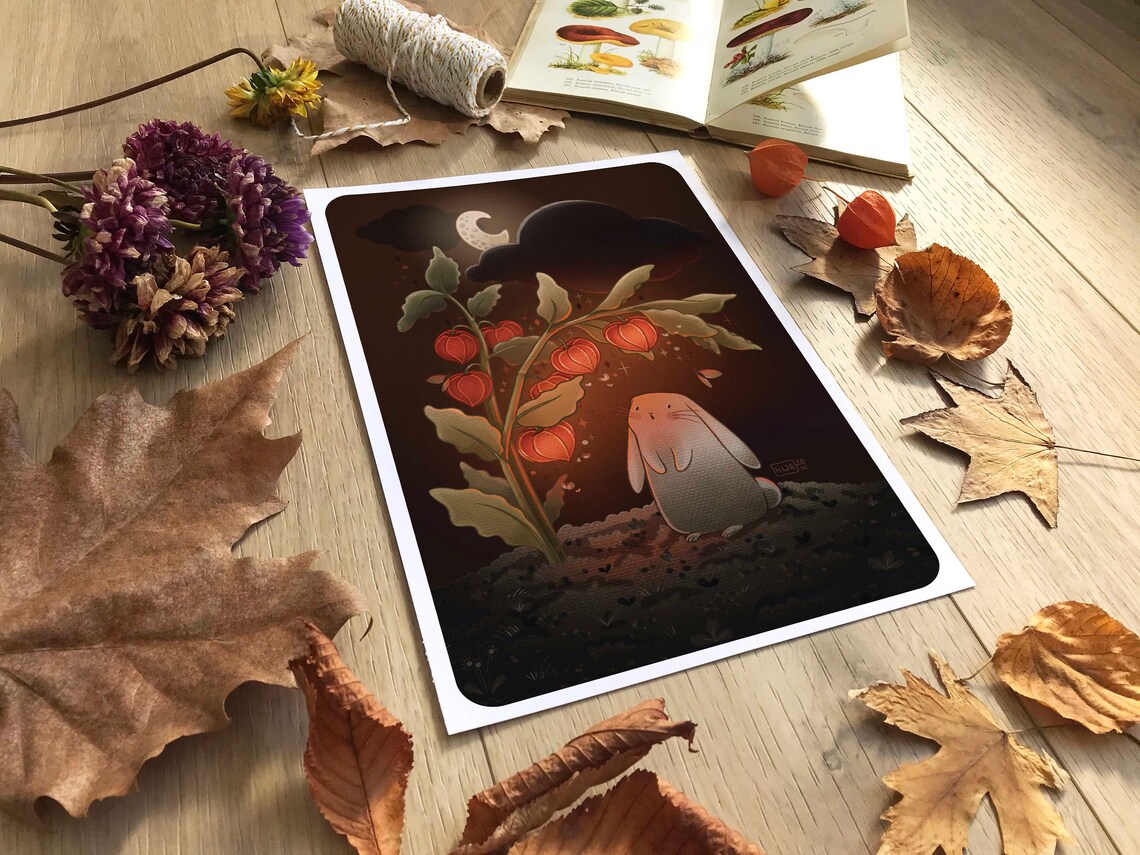 Cape Gooseberry Print Rabbit & Physalis Illustration Fall - Etsy