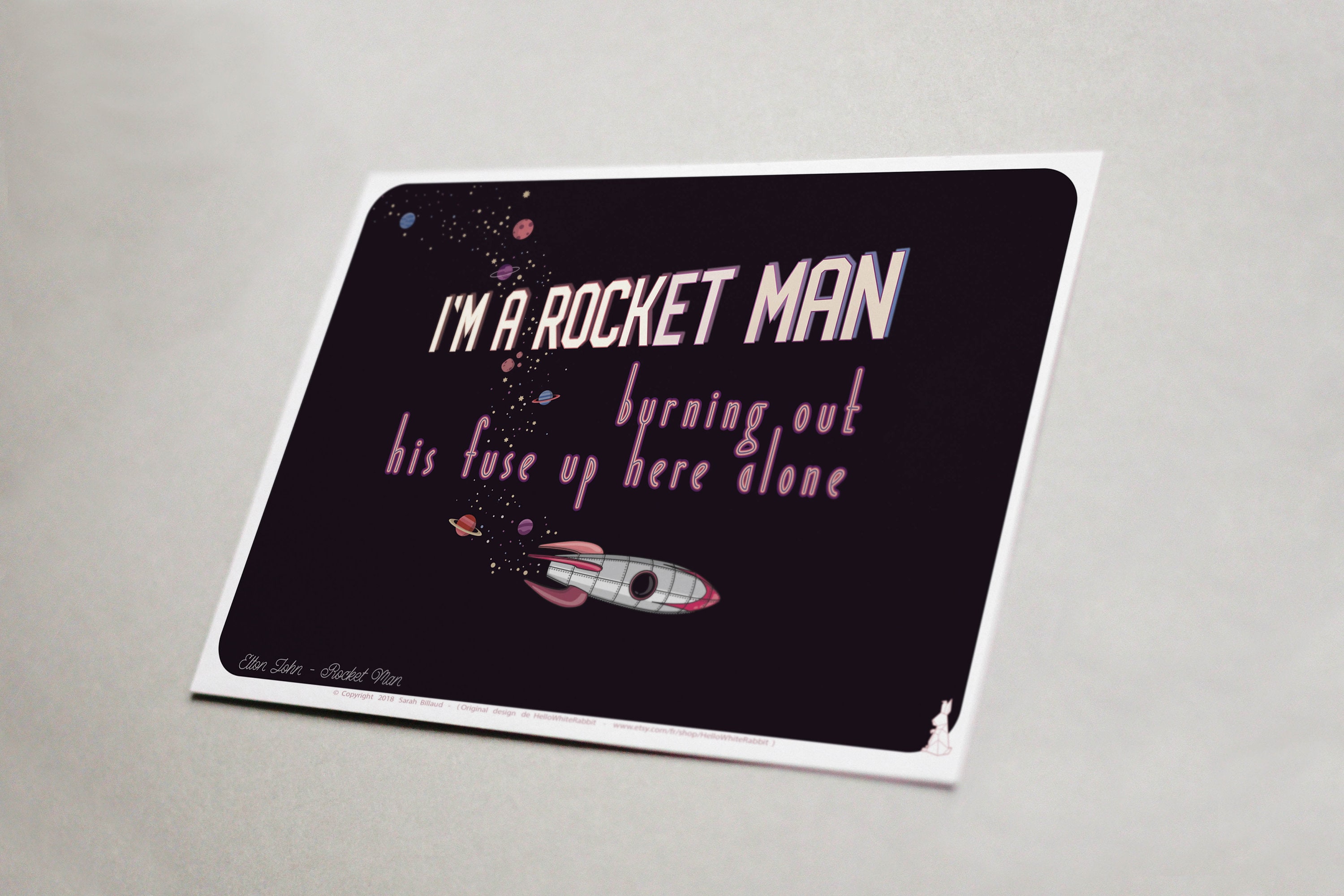 Rocket Man Poster Quote Print song lyrics Elton John Song | Etsy