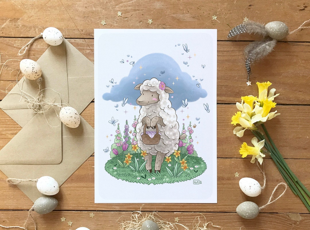 Cute Sheep Illustration, Children's Poster & Card, Animal Drawing ...