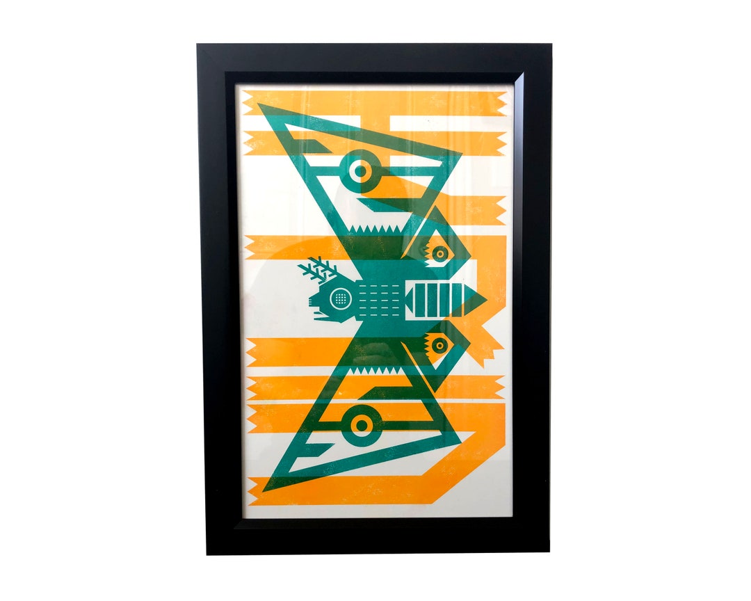 Mothra | 11x17 Art Print | Yellow and Blue | Risograph | Home Decor ...