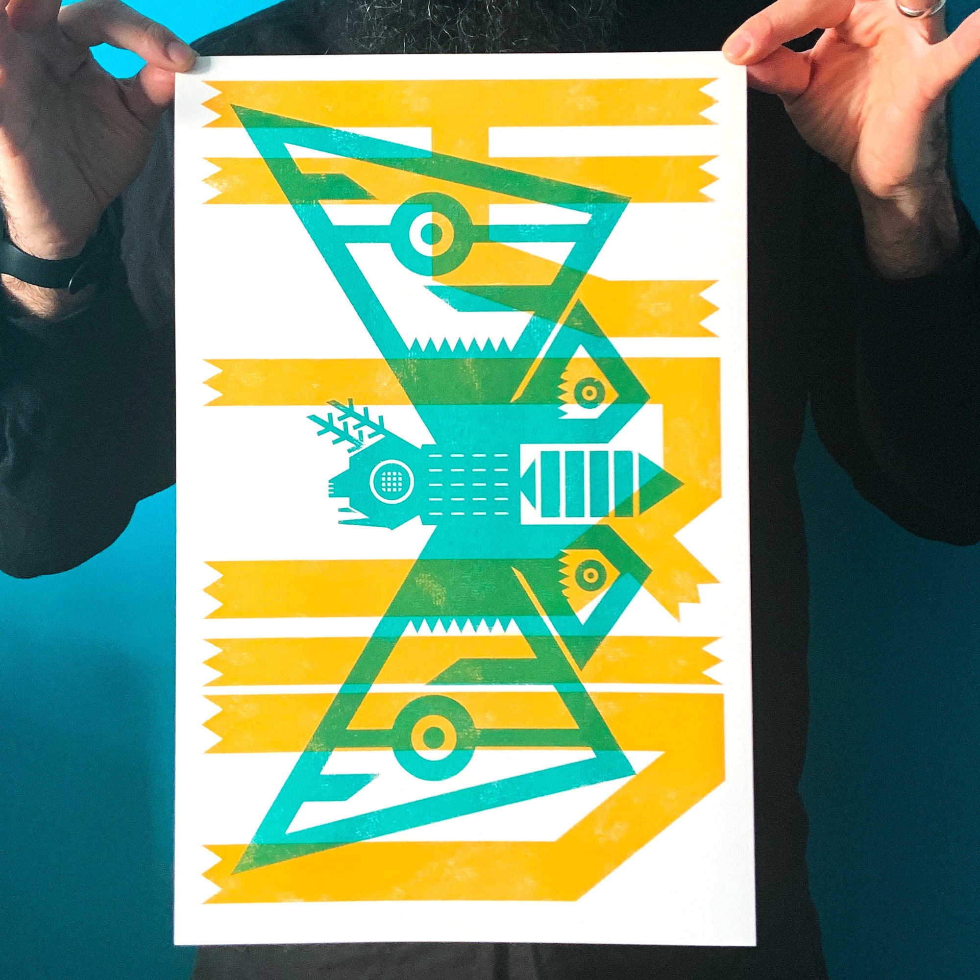 Mothra 11x17 Art Print Yellow and Blue Risograph Home - Etsy