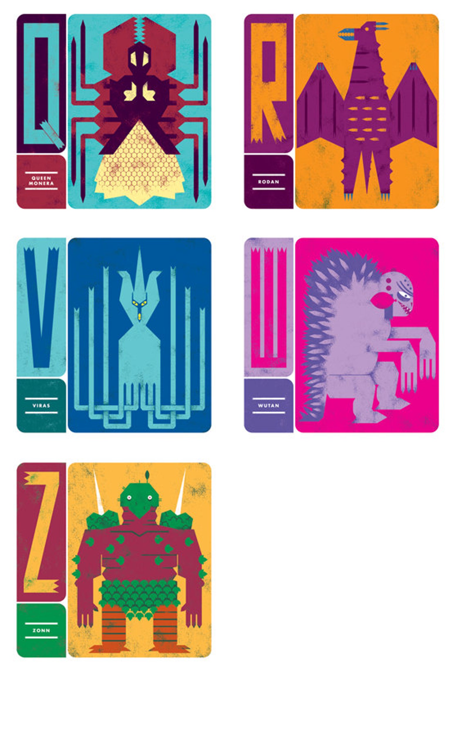 Kaiju Alphabet | Full Color | Digital Art Print | Poster | Godzilla ...