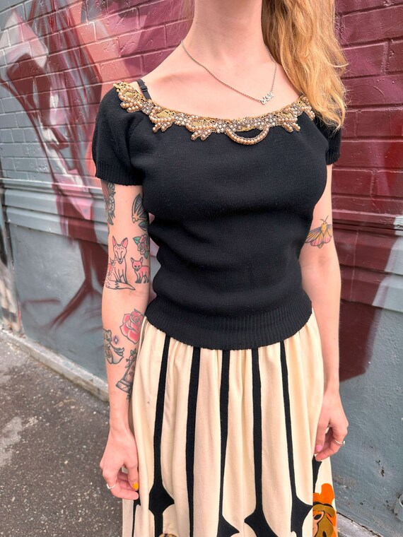 1950's Sylvia Roy Pin Up Beaded Vintage Scoop Knit Sw… - Gem
