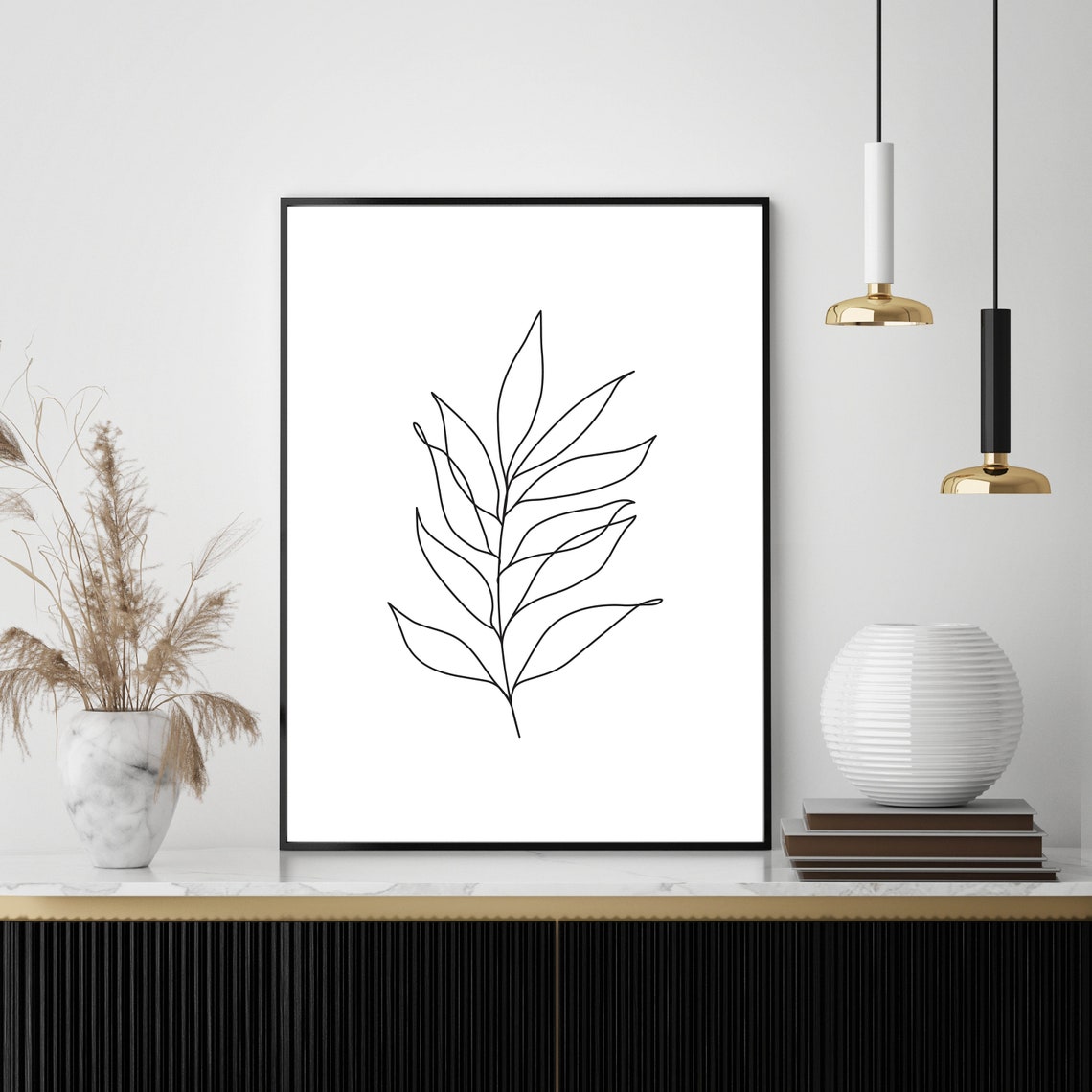Leaf Line Art Print, Leaf Line Drawing, Leaf Print, Leaf Line Art ...