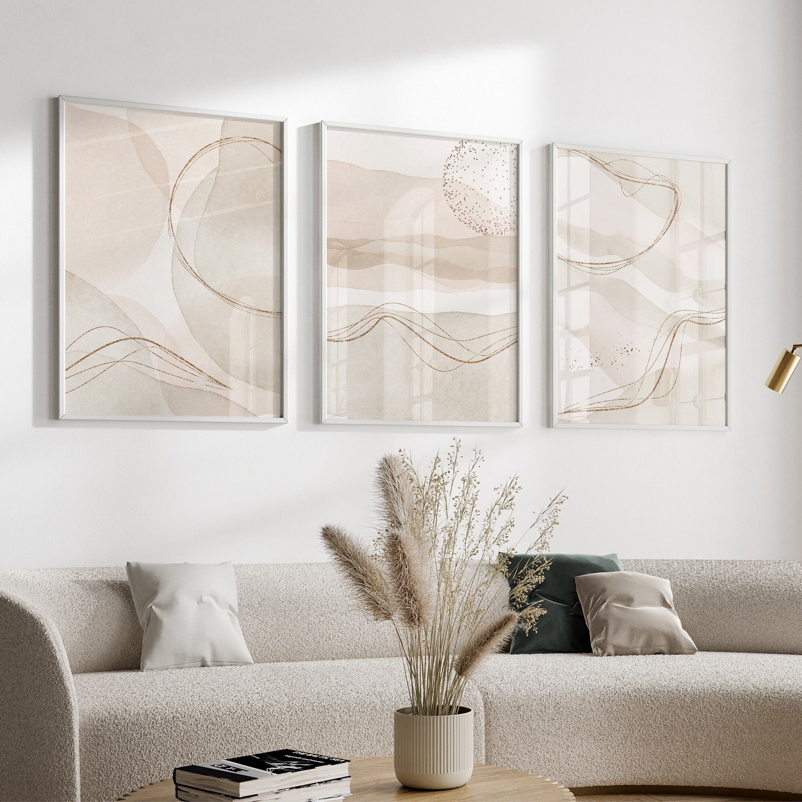 Beige and Rose Gold Wall Art Prints Set of 3, Neutral Abstract Art ...