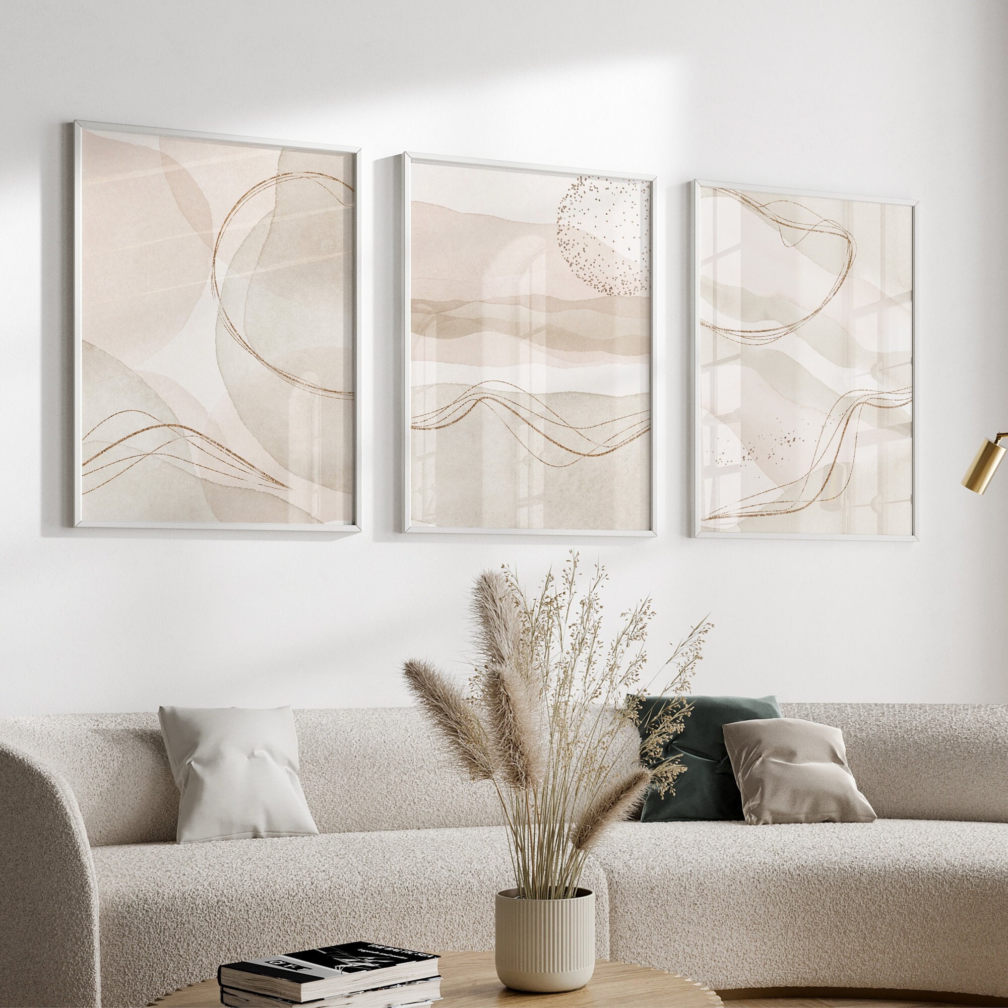 Beige and Rose Gold Wall Art Prints Set of 3, Neutral Abstract Art ...