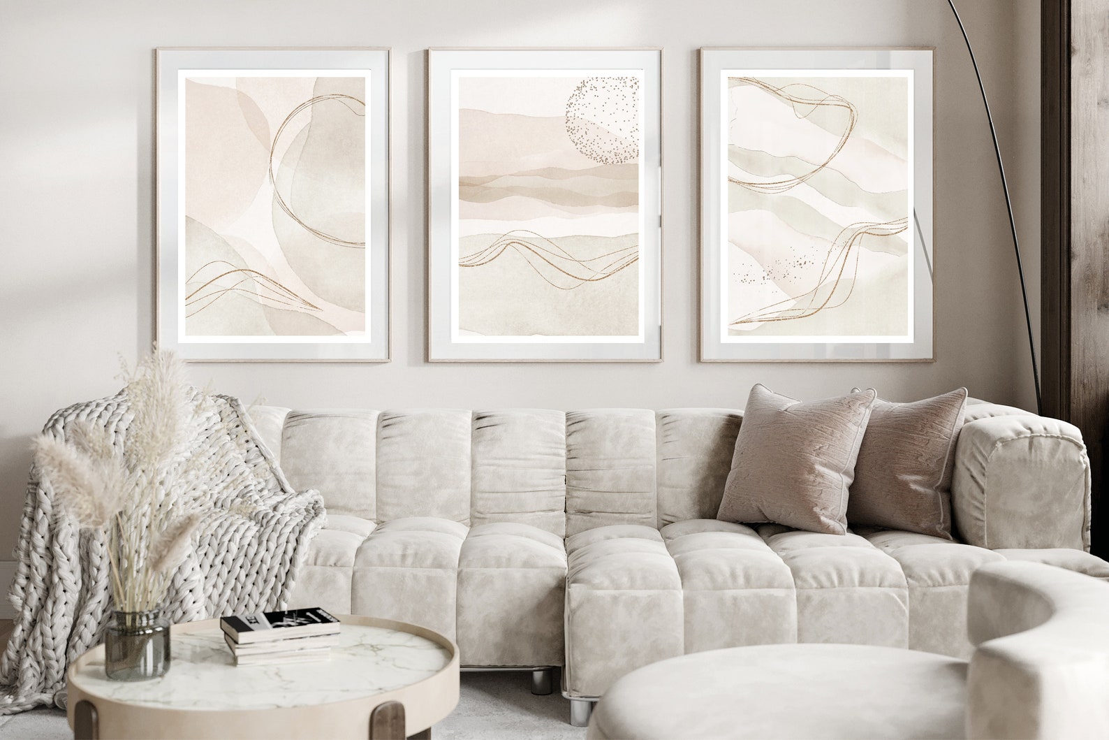 Beige and Rose Gold Wall Art Prints Set of 3, Neutral Abstract Art ...