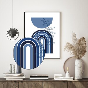 Blue Wall Art Prints in a Set of 3, Dark Blue Boho Wall Art, Blue Wall ...