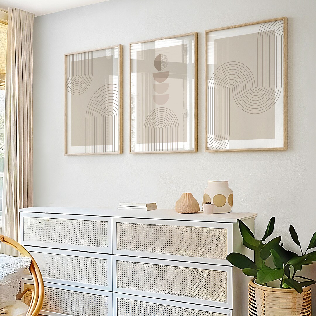 Beige Wall Art Prints in Set of 3, Minimalist Style Neutral Colours ...