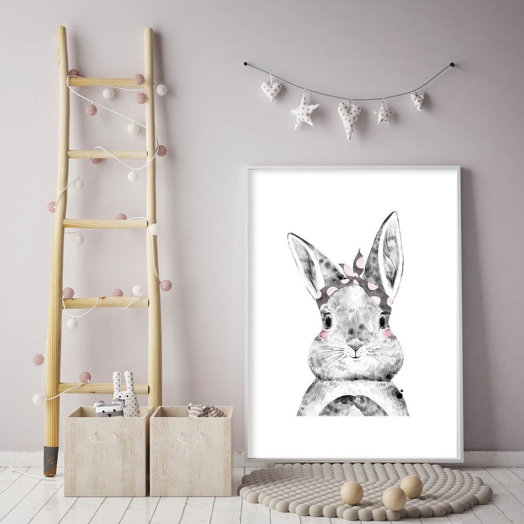 Bunny Rabbit Nursery Print, Nursery Wall Art, Animal Prints, Girls Room ...