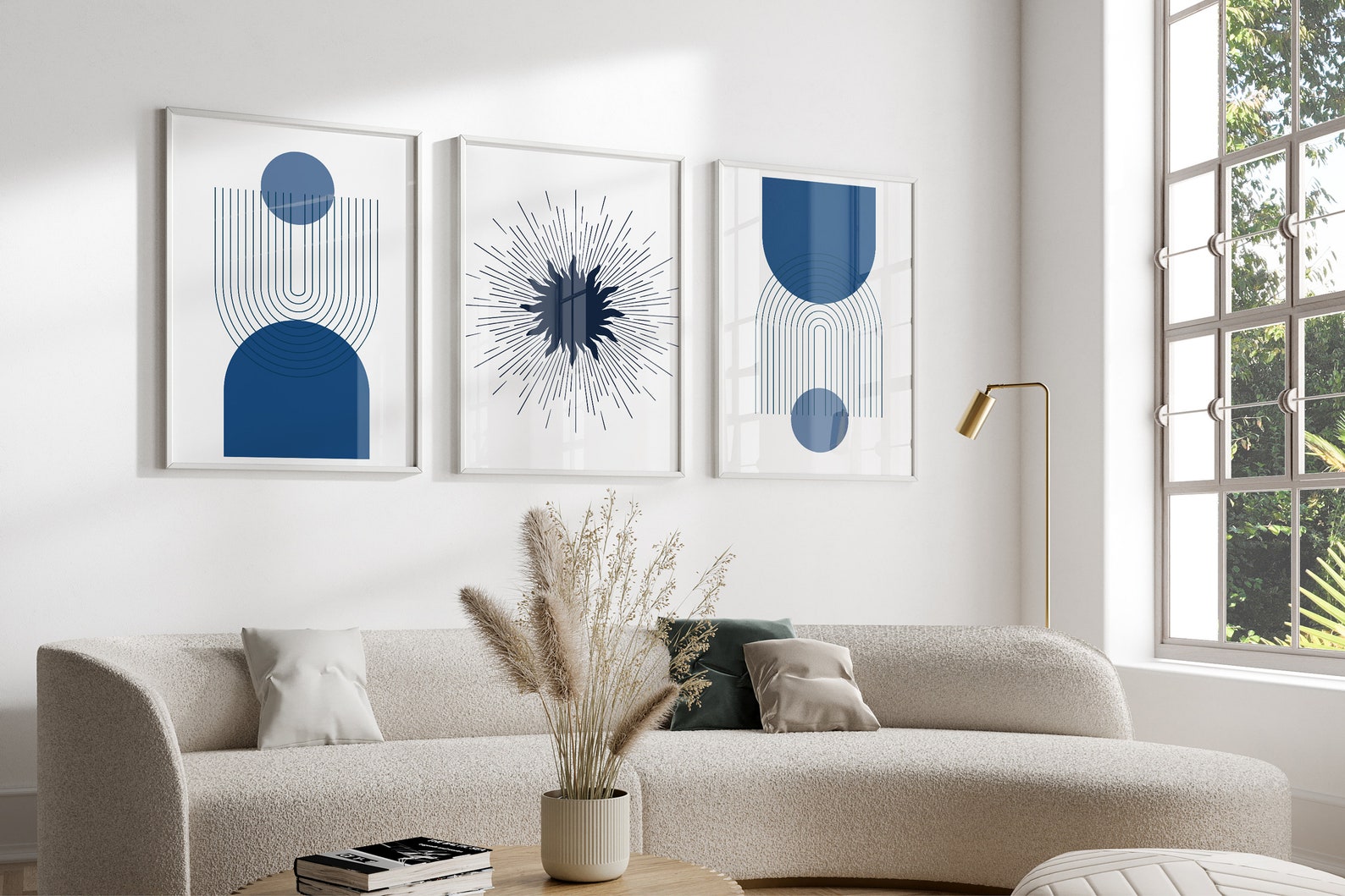 Blue Wall Art Prints in a Set of 3, Dark Blue Boho Wall Art, Blue Wall ...