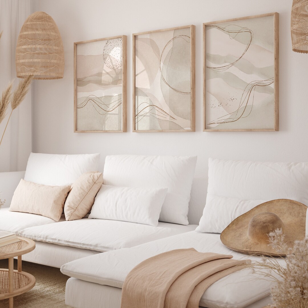 Beige and Rose Gold Wall Art Prints Set of 3, Neutral Abstract Art ...