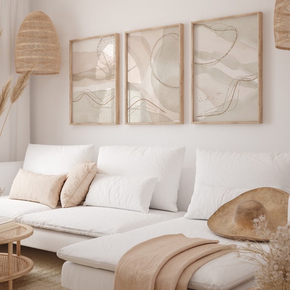 Beige and Rose Gold Wall Art Prints Set of 3 Neutral Abstract Art Prints Neutral Wall Prints Home Decor Living Room Wall Decor Etsy UK