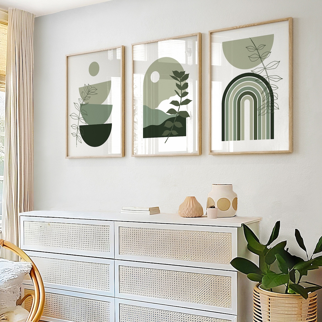 Sage Green Boho Wall Art Prints in a Set of 3, Boho Wall Art, Green ...
