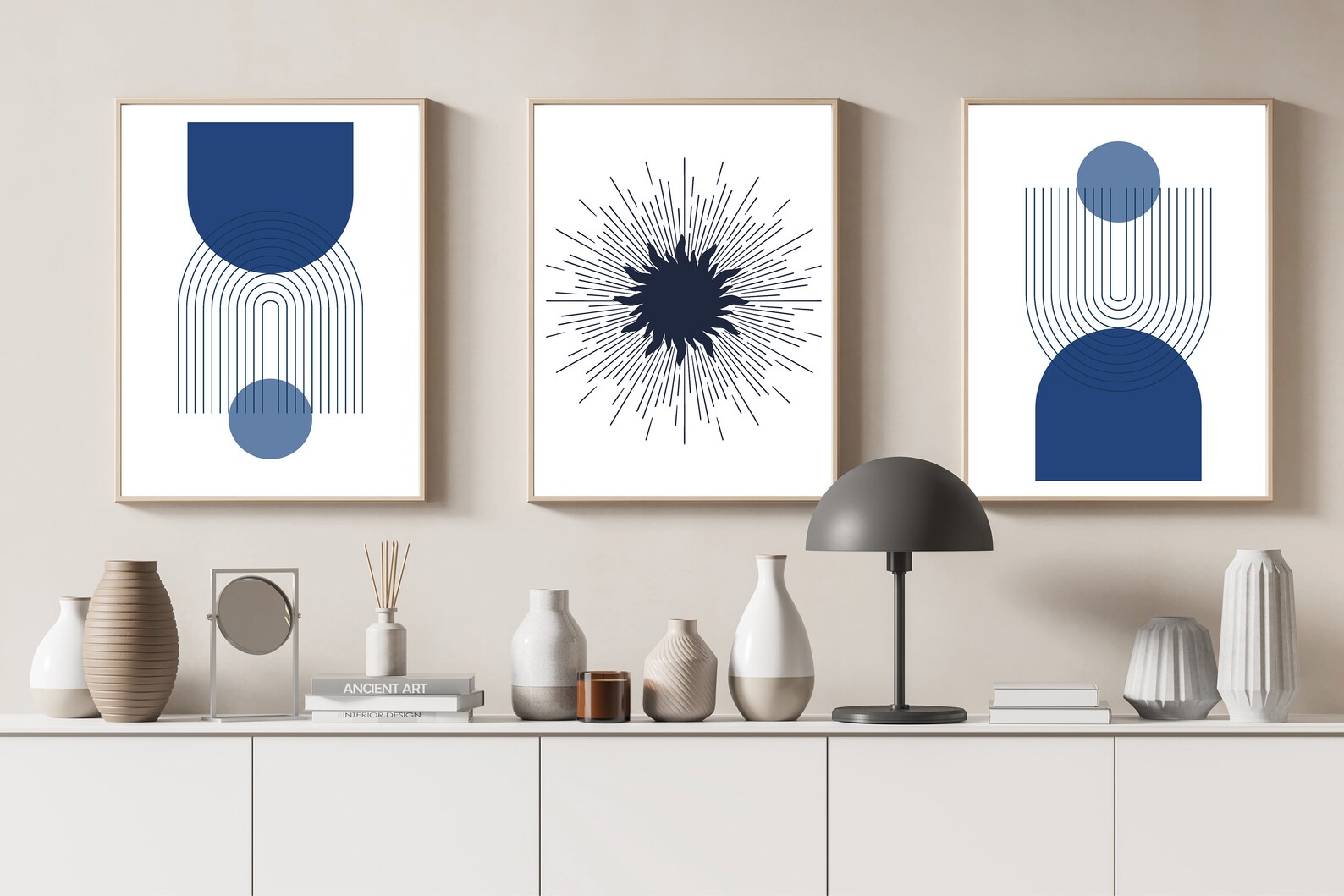 Blue Wall Art Prints in a Set of 3, Dark Blue Boho Wall Art, Blue Wall ...