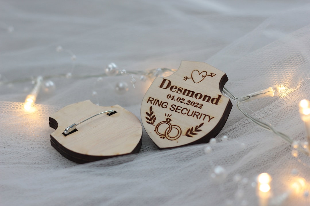 Personalized Wood Ring Security Badge: Engraved Wedding Pin - Etsy