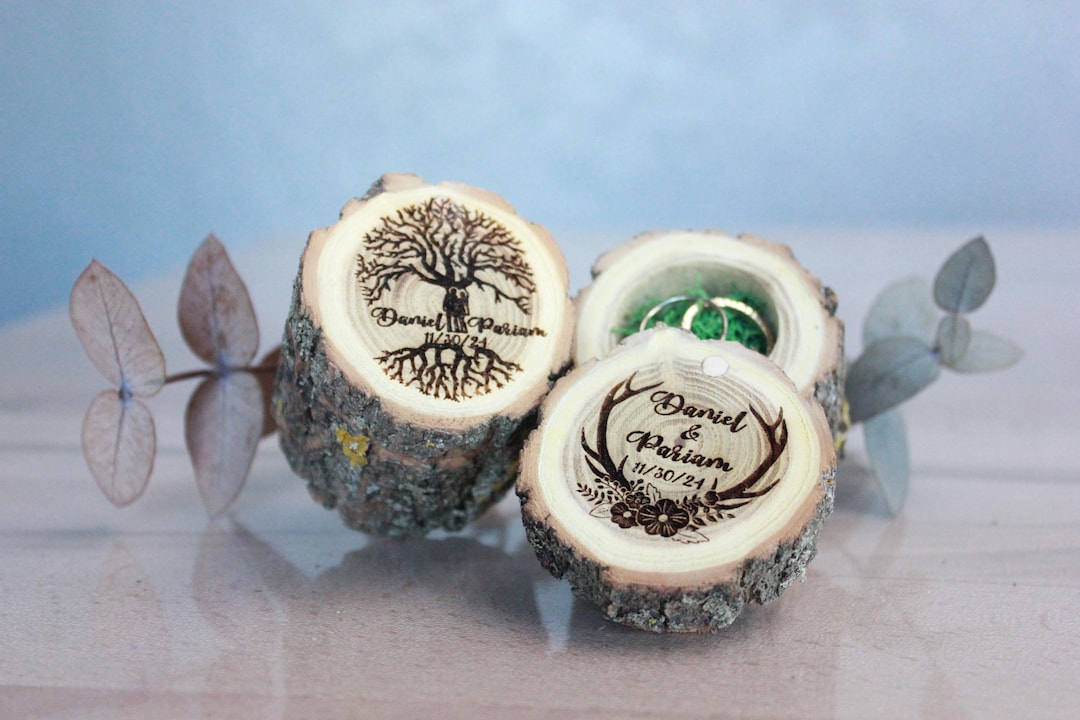 Personalized Rustic Wood Ring Box: Tree Stump Wedding Ring Holder - Etsy