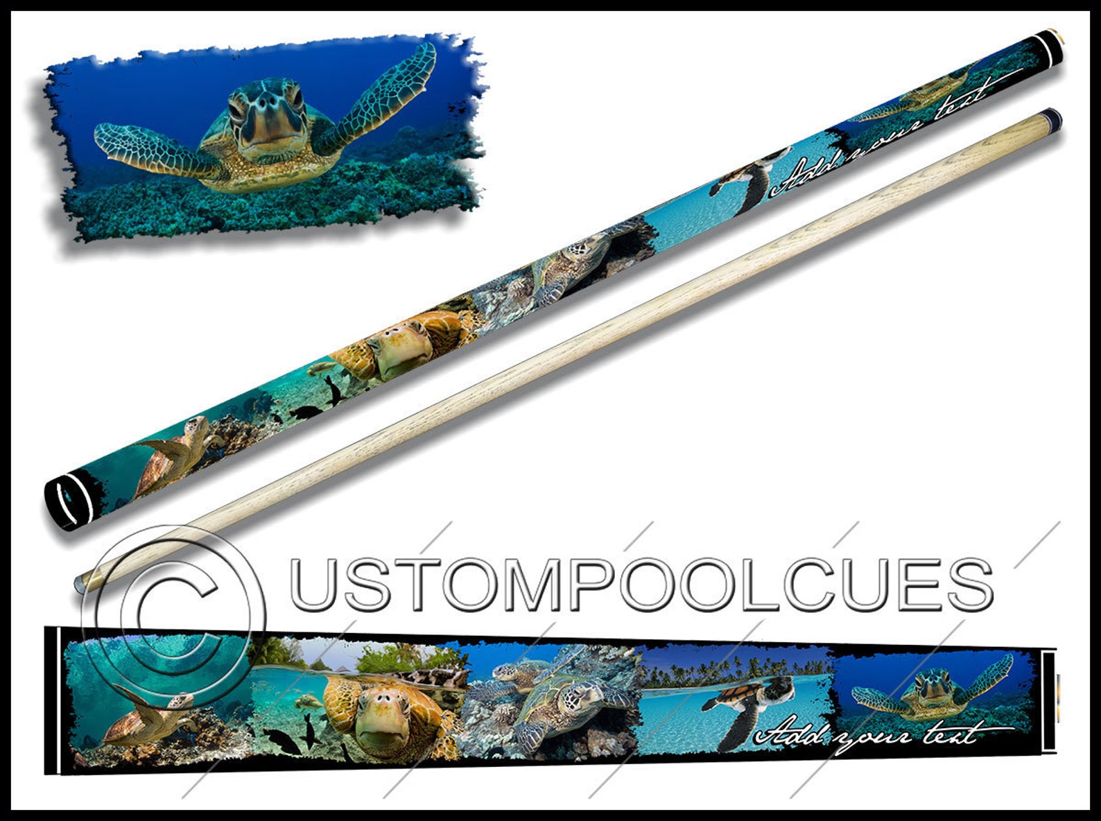 SEA TURTLE Ash Pool Cue Made to Order Add Your Text | Etsy